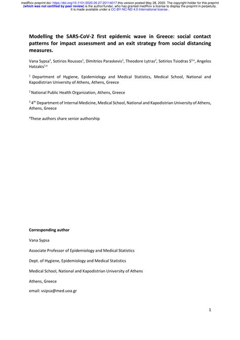 Pdf Modelling The Sars Cov 2 First Epidemic Wave In Greece Social