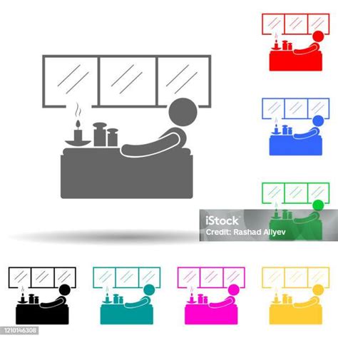 욕조 멀티 컬러 스타일 아이콘에서 휴식 Ui 및 Ux 웹 사이트 또는 모바일 응용 프로그램에 대한 간단한 문양 스파 아이콘의