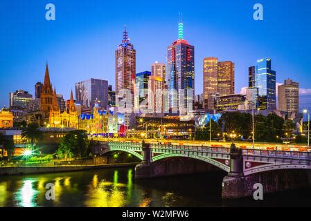City Skyline And Princes Bridge Melbourne Victoria Australia Stock