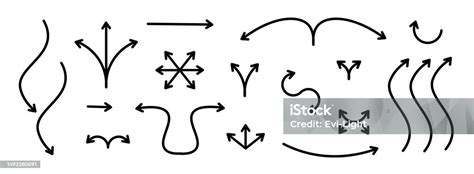 검은색 화살표 아이콘 집합입니다 곡선 포인터를 옆으로 돌립니다 다양한 모양의 기하학적 추상 화살표 검은색에 대한 스톡 벡터 아트 및 기타 이미지 Istock