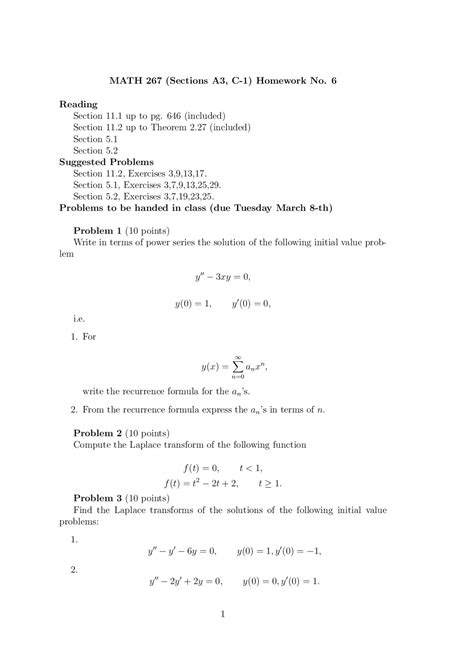 Differential Equation And Transforms 3 Questions On Homework Math