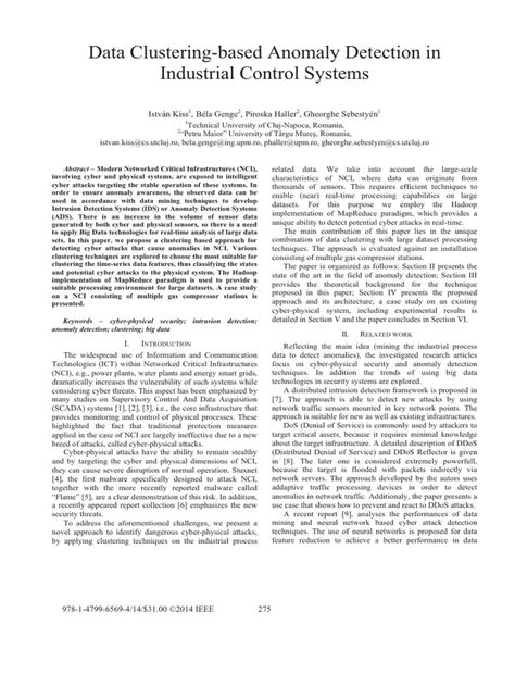 Data Clustering Based Anomaly Detection In Industrial Control Systems Pdf Map Reduce