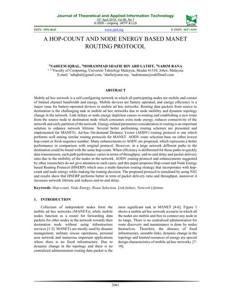 Pdf A Hop Count And Node Energy Based Manet Routing Protocol