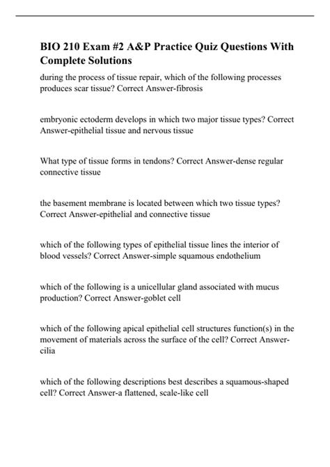 Bio 210 Exam 2 Aandp Practice Quiz Questions With Complete Solutions Bio 210 Stuvia Us