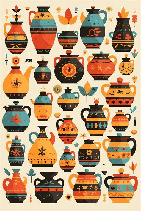 Indian Pottery Patterns With Traditional Shapes Premium Ai Generated