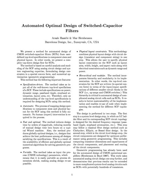 Pdf Automated Optimal Design Of Switched Capacitor Filters