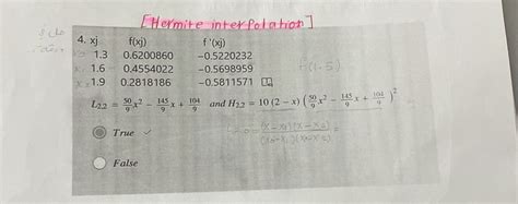 Solved [hermite Interpolation] Table[[4 Xj F Xj F Xj