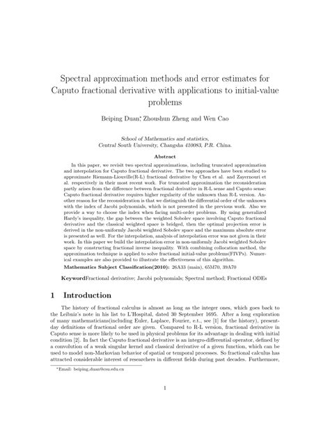 Pdf Spectral Approximation Methods And Error Estimates For Caputo Fractional Derivative With