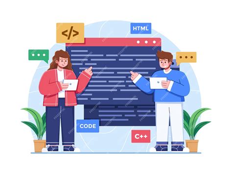 Premium Vector People Write Code Together To Developing An