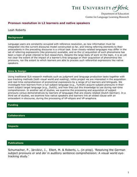 Pronoun Resolution In L2 Learners And Native Speakers