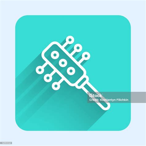 긴 그림자로 격리 된 흰색 라인 헤어 브러시 아이콘 빗 머리 기호 이발사 기호 녹색 정사각형 버튼입니다 벡터 3차원 형태에 대한 스톡 벡터 아트 및 기타 이미지 Istock