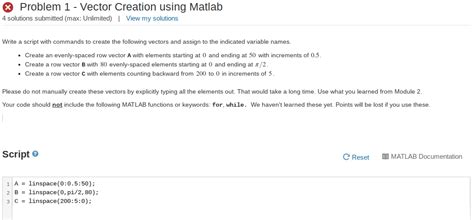 Solved Problem Vector Creation Using Matlab Chegg