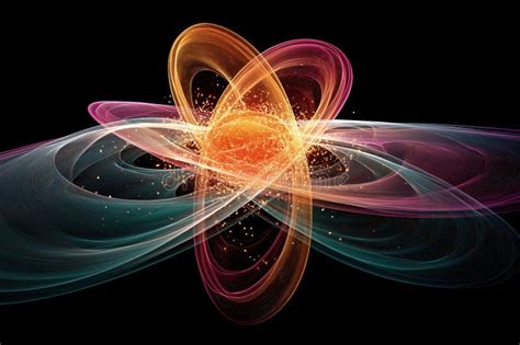 Electrons Orbit Glowing Atom As Luminous Ribbons Swirl In Deep Space