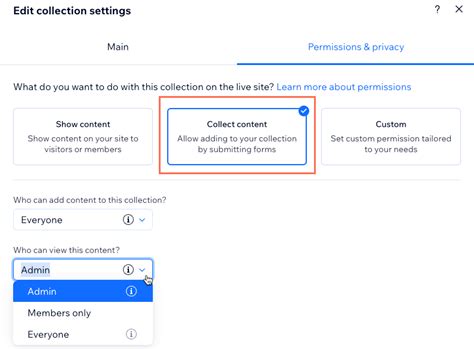 CMS About Collection Permissions Help Center Wix Com