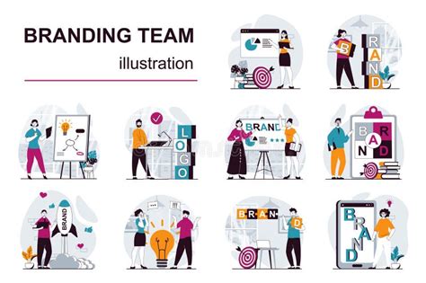 Branding Team Concept With Character Situations Mega Set Vector Illustrations Stock Vector