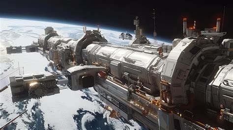 Premium Photo A Futuristic Spaceship Orbiting Earth