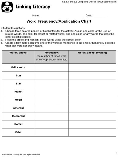 Comparing Objects In Our Solar System Worksheet Pdf