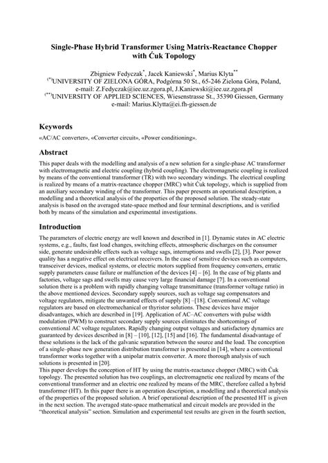 pdf single phase hybrid transformer using matrix reactance chopper