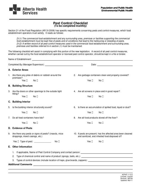 Wf Eh Pest Control Checklist Pdf