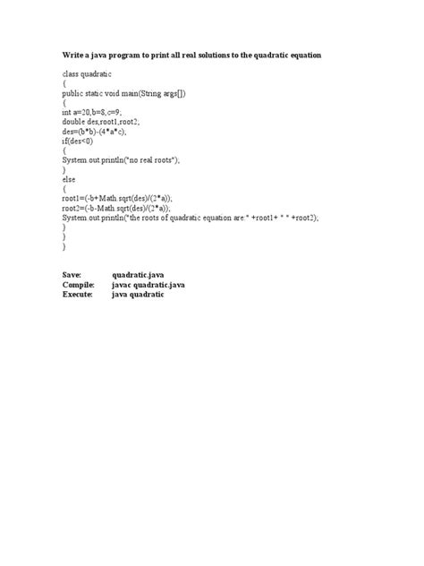 Write A Java Program To Print All Real Solutions To The Quadratic Equation Pdf Java