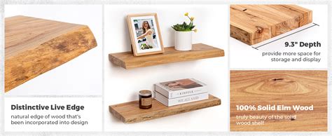 Richfocus Live Edge Elm Floating Shelves 24 W X 93 D