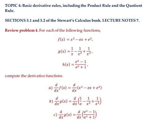 Solved TOPIC 4 Basic Derivative Rules Including The Chegg Com