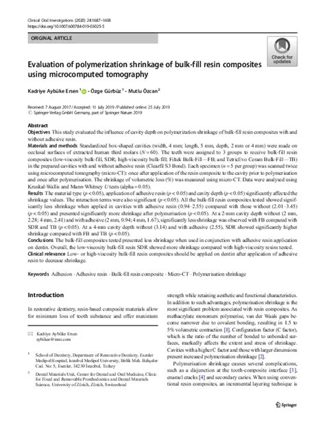 Pdf Evaluation Of Polymerization Shrinkage Of Bulk Fill Resin Composites Using Microcomputed
