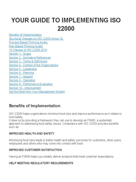 Guide To Implementing Iso 22000 Pdf Audit Risk