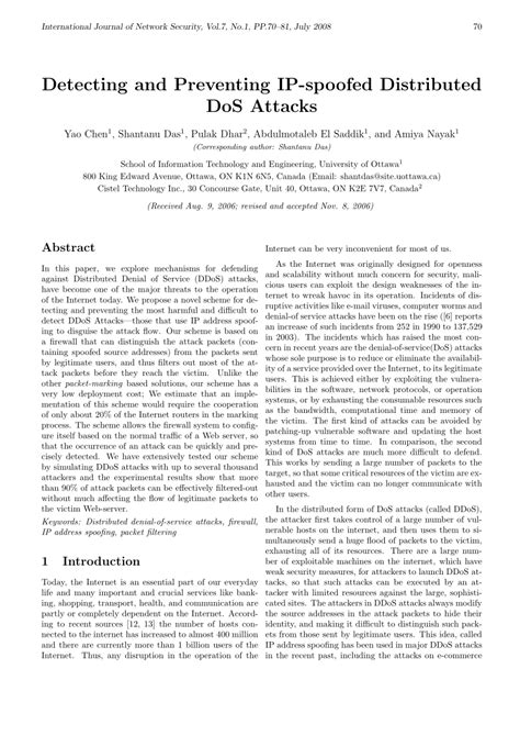 Pdf Detecting And Preventing Ip Spoofed Distributed Dos Attacks