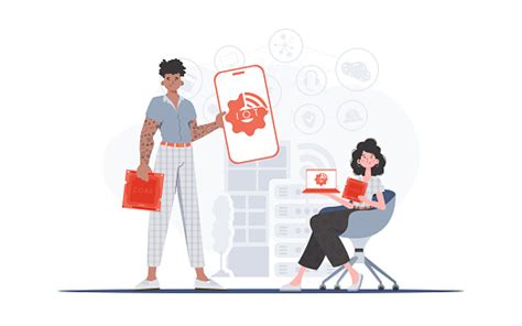 Iot 및 자동화 개념 소녀와 남자는 사물 인터넷 분야의 팀입니다 프리젠 테이션 및 웹 사이트에 좋습니다 벡터 일러스트레이션 0명에 대한 스톡 벡터 아트 및 기타 이미지