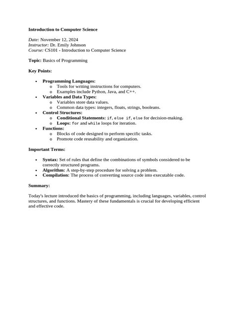 Introduction To Computer Science Pdf