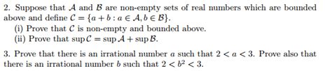 solved 2 suppose that a and b are non empty sets of real
