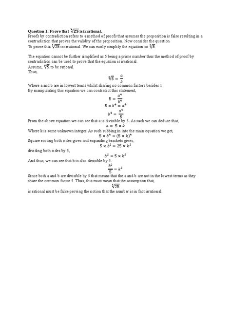 math1081 assignment question 1 prove that √ 𝟐𝟓 𝟓 is irrational