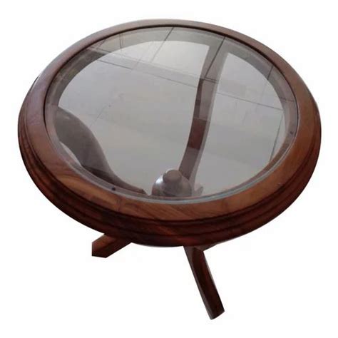 Teak Wood Round Wooden Glass Centre Table Without Storage At ₹ 6500