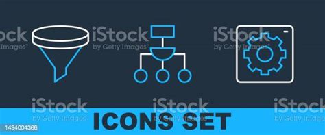 라인 컴퓨터 Api 인터페이스 깔때기 또는 필터 및 알고리즘 아이콘을 설정합니다 벡터 기계 부분에 대한 스톡 벡터 아트 및 기타 이미지 기계 부분 기어 기계 부분