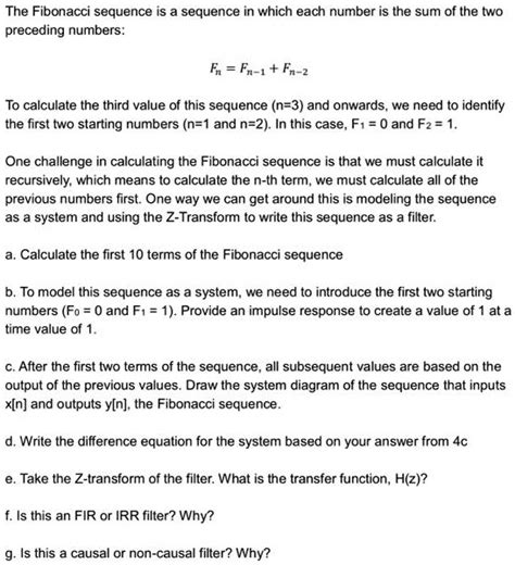 Solved The Fibonacci Sequence Is A Sequence In Which Each Number Is