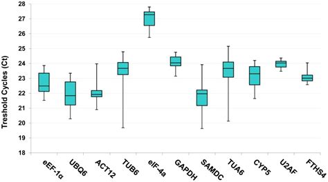 Box Plot Graph Of Ct Value Shows The Median Values As Lines Across The