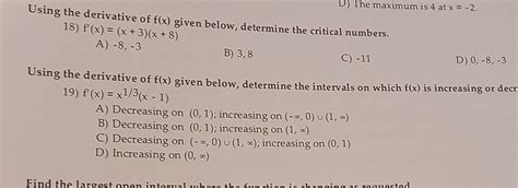 solved using the derivative of f x given below determine