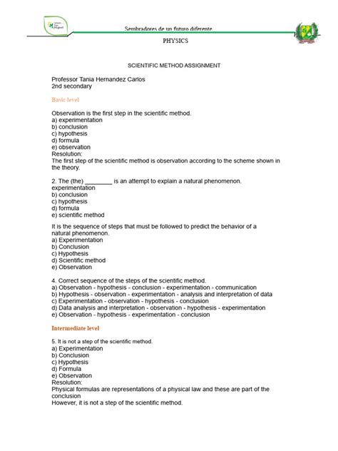 Scientific Method Assignment Pdf Scientific Method Experiment
