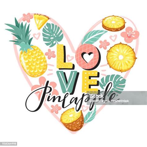 세련 된 타이포그래피 슬로건 디자인 사랑 파인애플 표지판 T 셔츠에 대한 스톡 벡터 아트 및 기타 이미지 T 셔츠 건강한 생활방식 건강한 식생활 Istock
