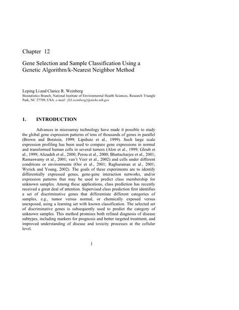 Chapter 12 Gene Selection And Sample Classification Using A Genetic