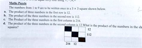 solved 10uus11gt maths puzzle the numbers from 1 to 9 are to be