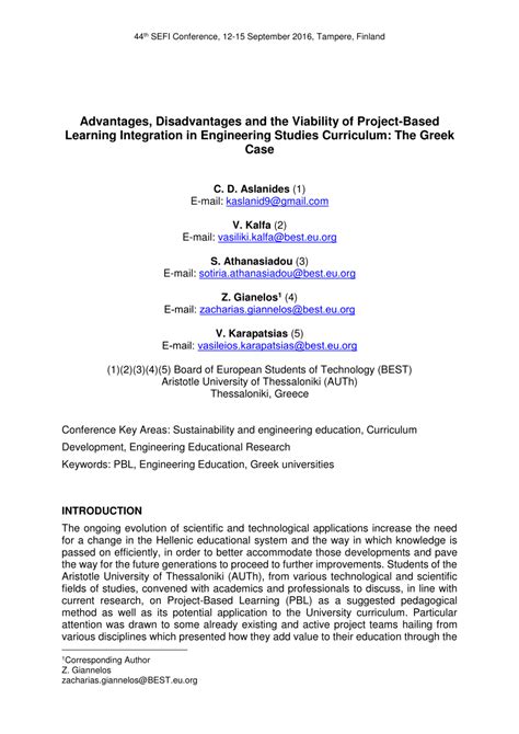 Pdf Advantages Disadvantages And The Viability Of Project Based Learning Integration In