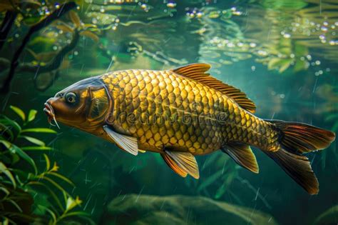 Wild Golden Carp Underwater Close Up View Stock Illustration
