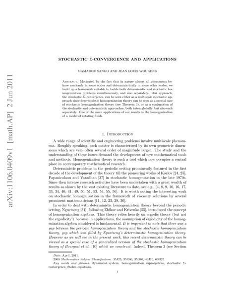Pdf Stochastic Σ Convergence And Applications