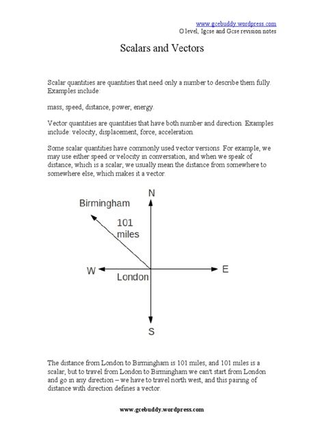 Scalars And Vectors O Level Igcse And Gcse Revision Notes Pdf