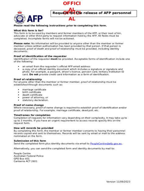 Request For The Release Of Afp People Strategies Records Doc Template Pdffiller