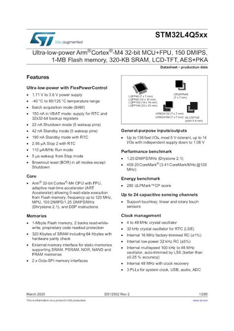 Pdf Datasheet Stm32l4q5xx Ultra Low Power Arm®cortex Ultra Low