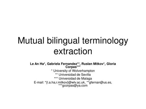 Ppt Mutual Bilingual Terminology Extraction Powerpoint Presentation Free Download Id5560846