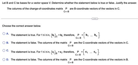 solved let b and c be bases for a vector space v determine